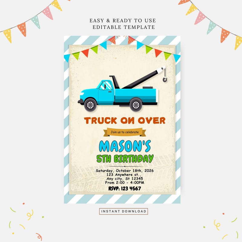 Tow Truck Party Invitation - Etsy