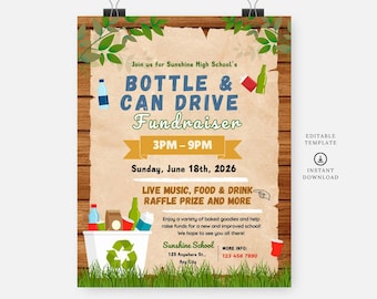 EDITABLE and Printable Can and Bottle Drive Fundraiser Flyer Template ...