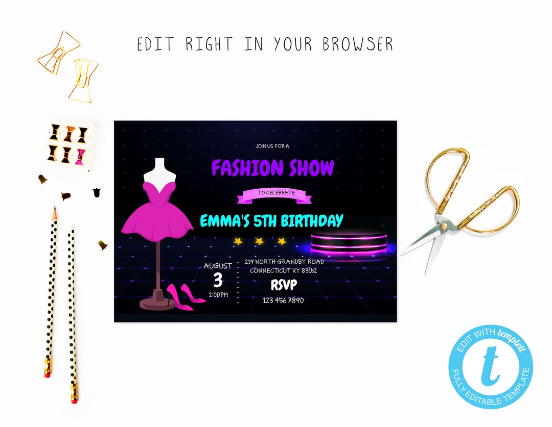 Fashion Show Birthday Invitation, Instant Download, Edit Yourself ...