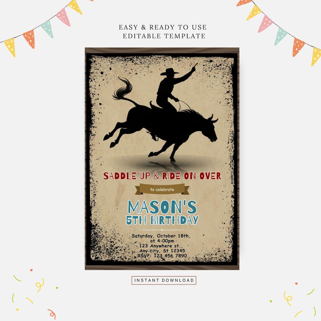 Bull Ride Party Invitation, Editable Template, Instant Download, DIY ...