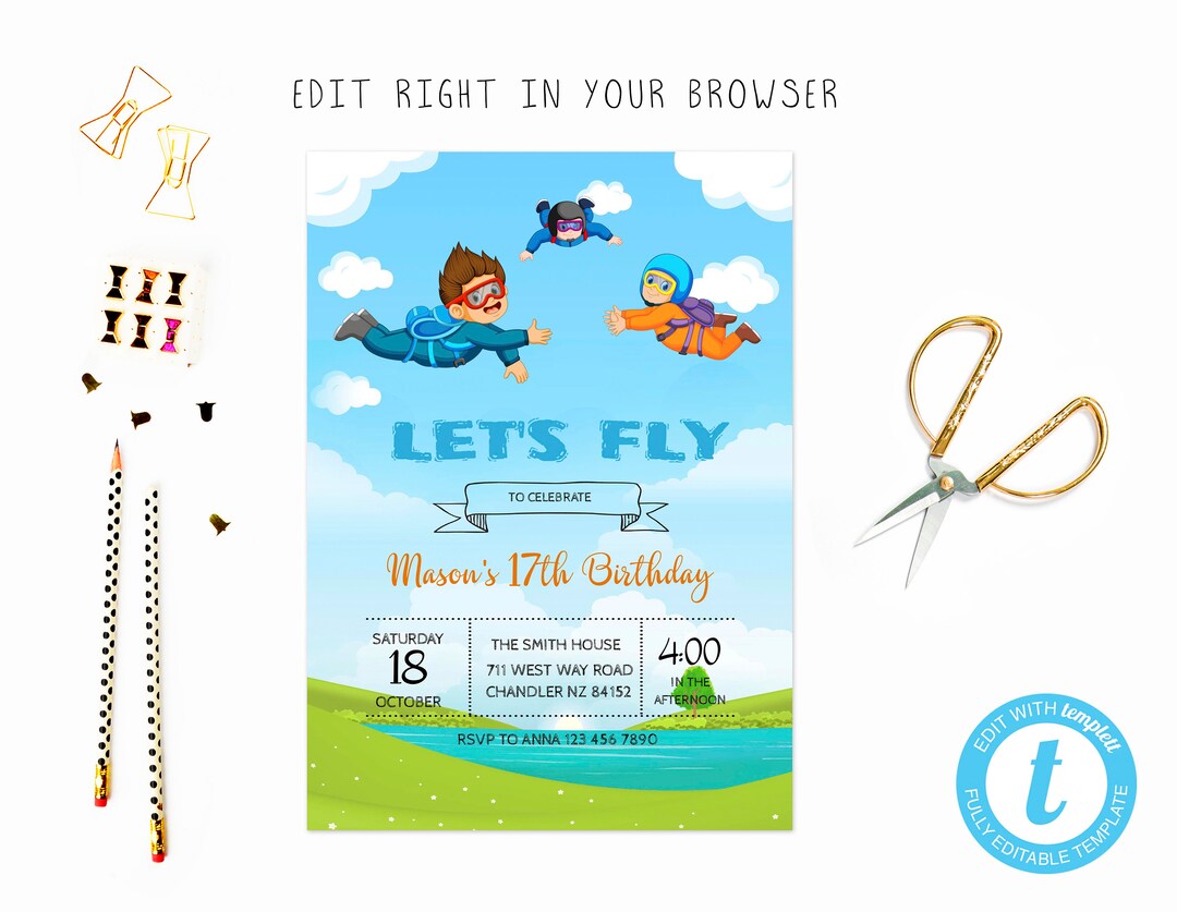 Skydiving Birthday Card TRY BEFORE You BUY Instant Download - Etsy UK