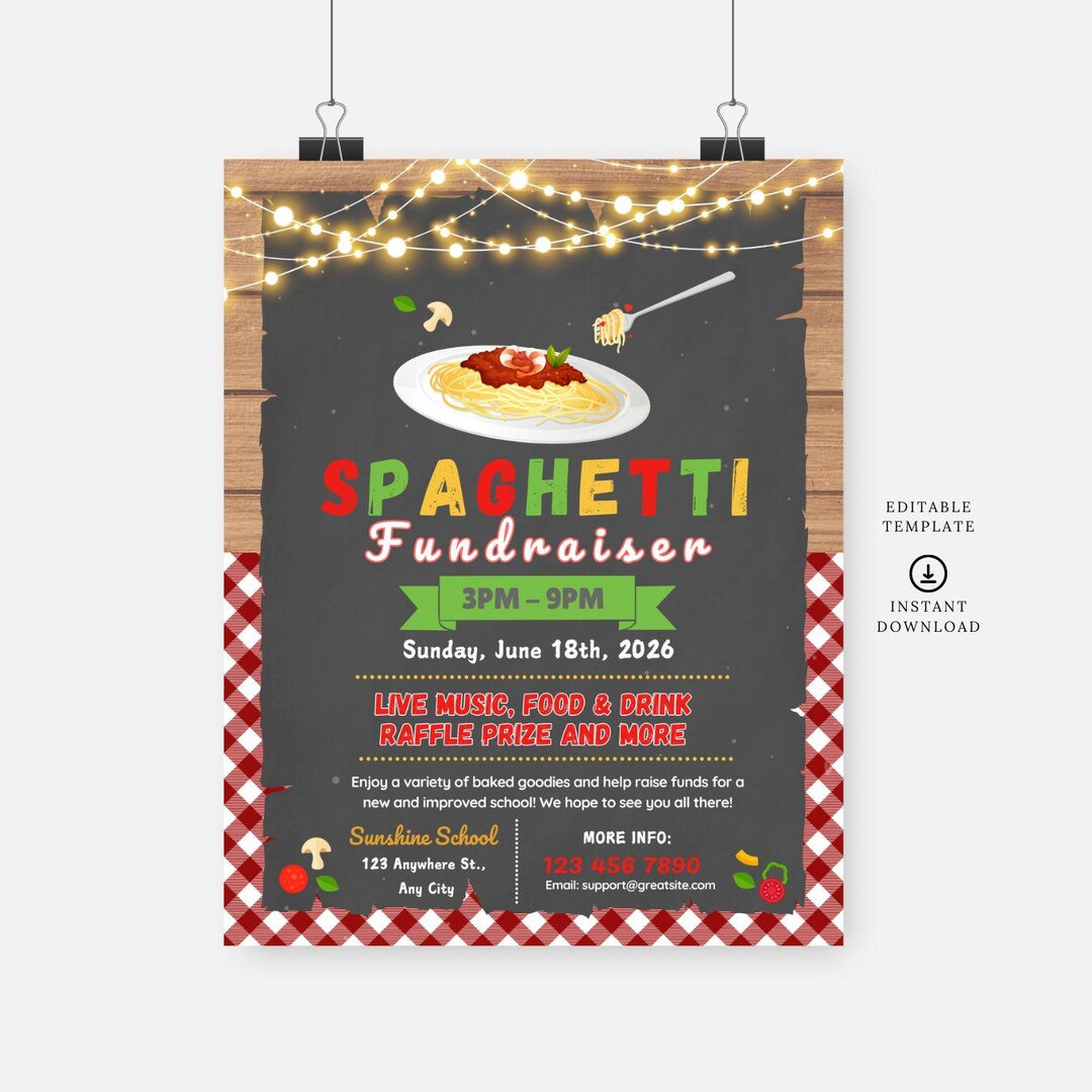 Spaghetti Dinner Fundraiser Flyer, Editable Template, Instant Download ...