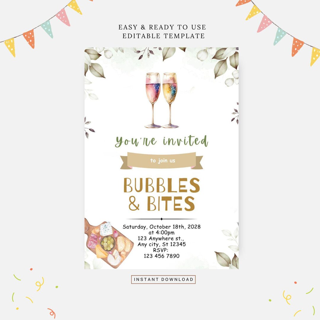 Bubbles and Bites Invitation, Editable Template, Instant Download, DIY ...