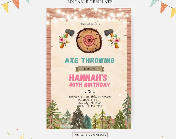 INSTANT DOWNLOAD Axe Throwing Party Invitation - 5x7 4x6 DIY ...