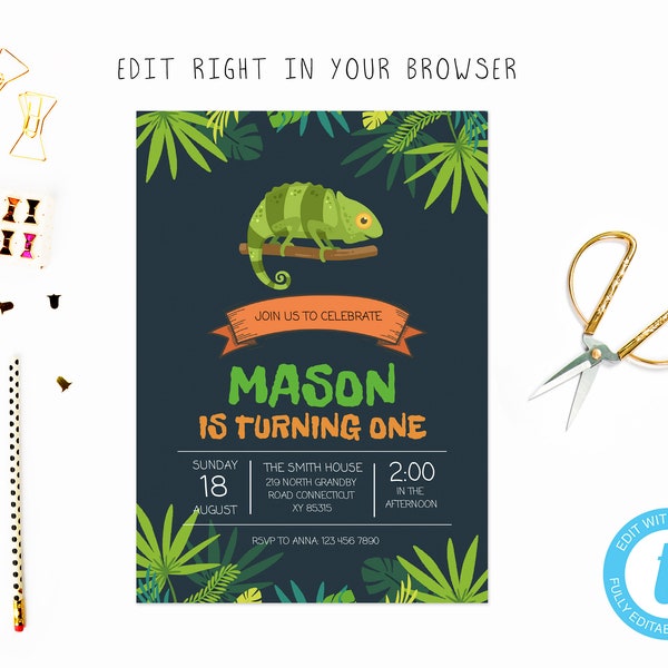 Chameleon Birthday Invitation - Etsy