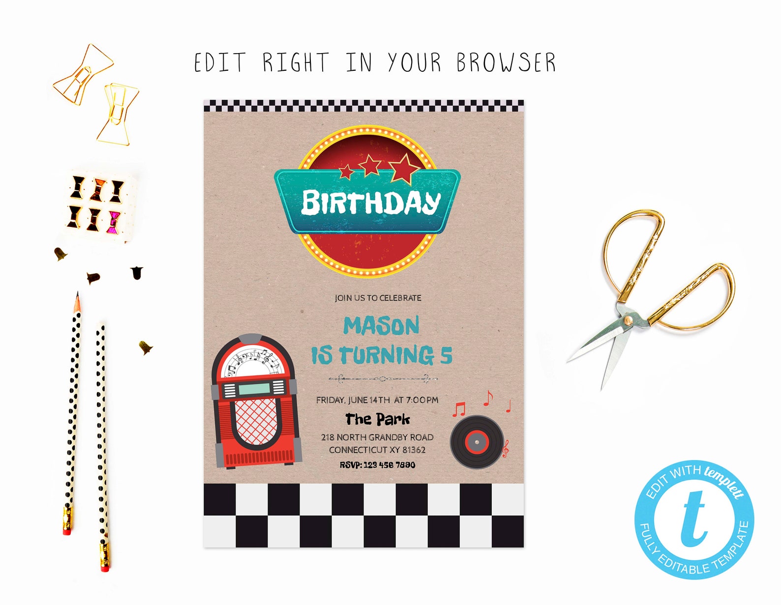 Jukebox Birthday Party Invitation TRY BEFORE You BUY Instant - Etsy