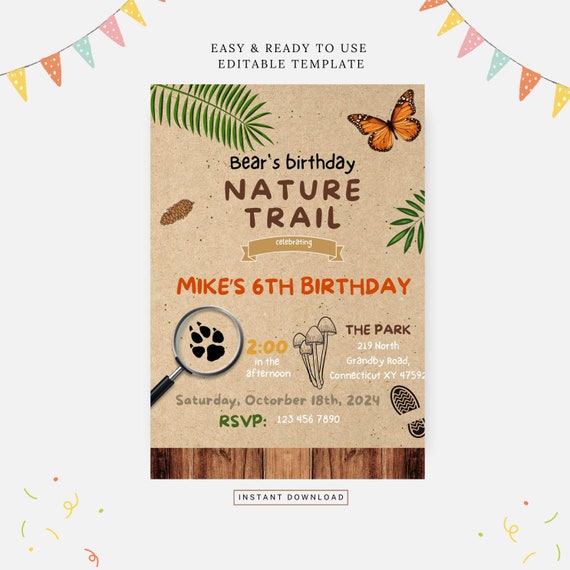 Nature Themed Birthday Party Printable Birthday Invitation