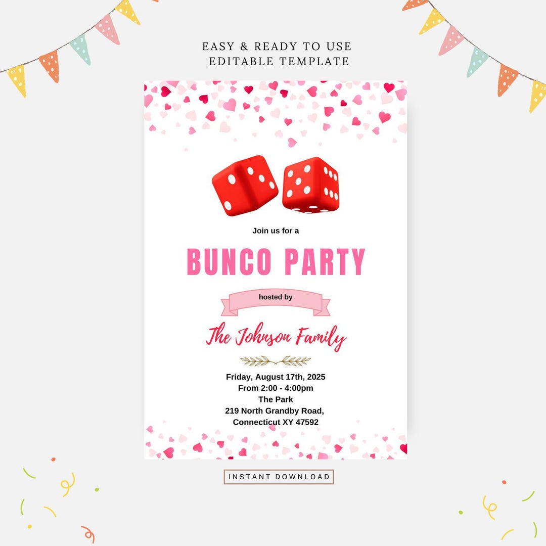 Valentine Bunco Party Invitation, Editable Template, Instant Download ...