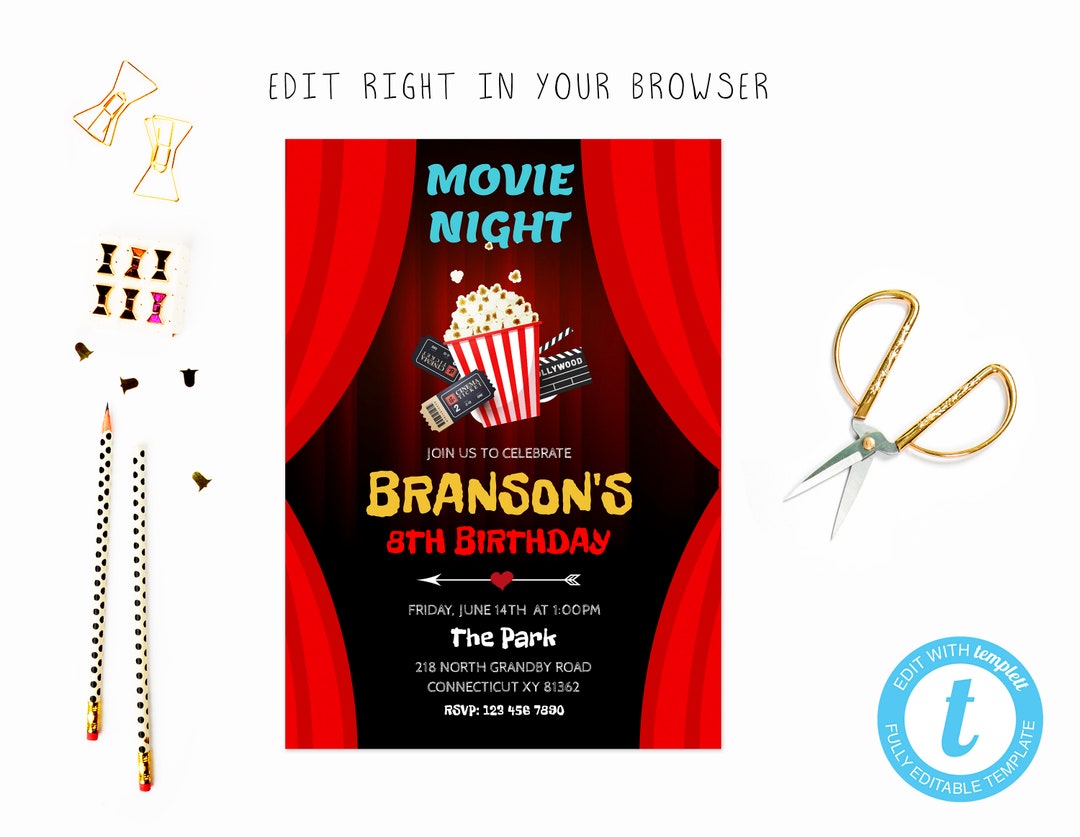 Cute Movie Night Theme Party Invite TRY BEFORE You BUY - Etsy