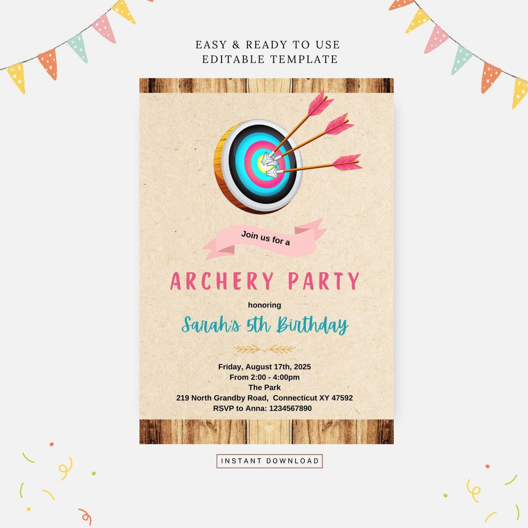 Girl Archery Birthday Party, Editable Template, Instant Download, DIY ...