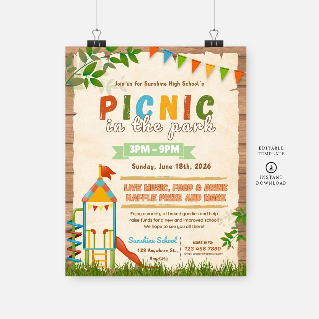 Picnic Playground Field Day Flyer, Editable Template, Instant Download ...