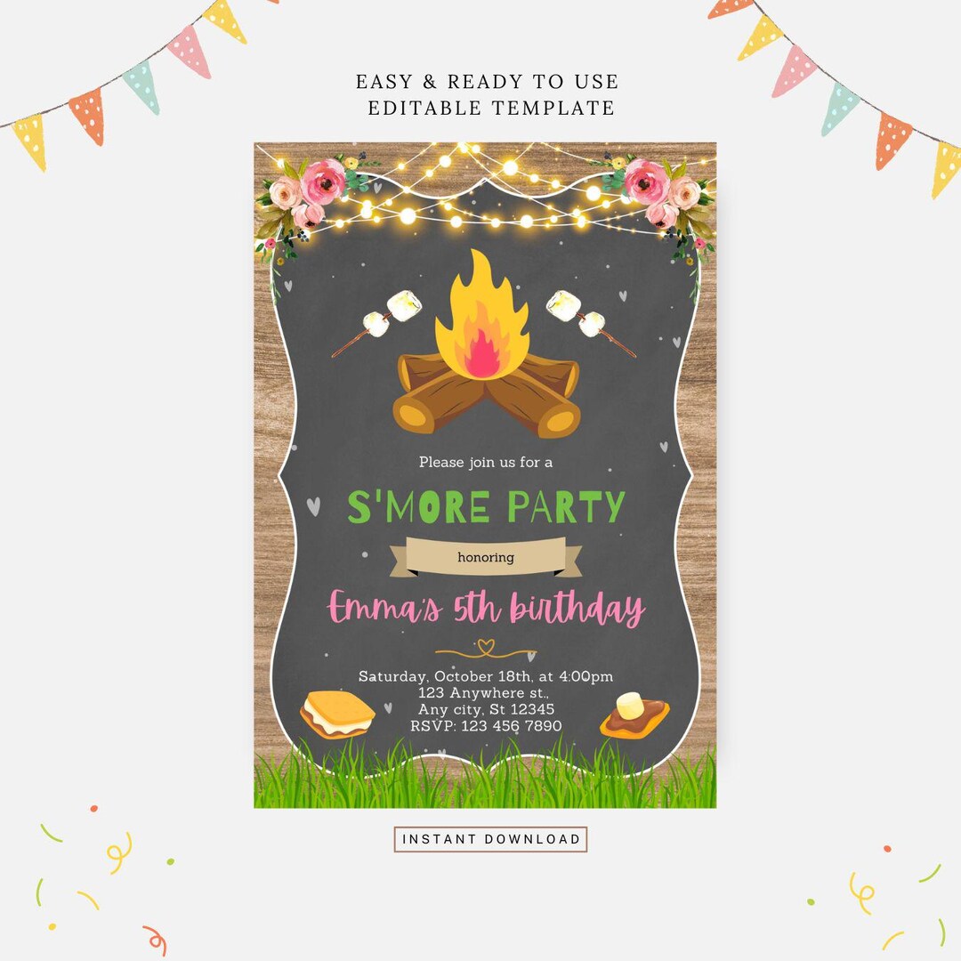 Smore Girl Birthday Invitation, Editable Template, Instant Download ...