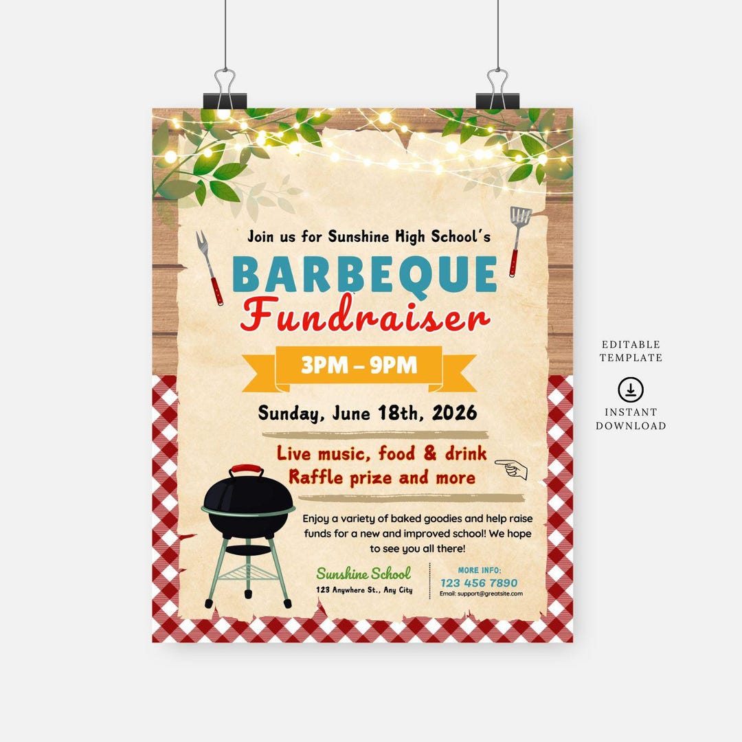BBQ Fundraiser Flyer, Editable Template, Instant Download, DIY Flyer ...
