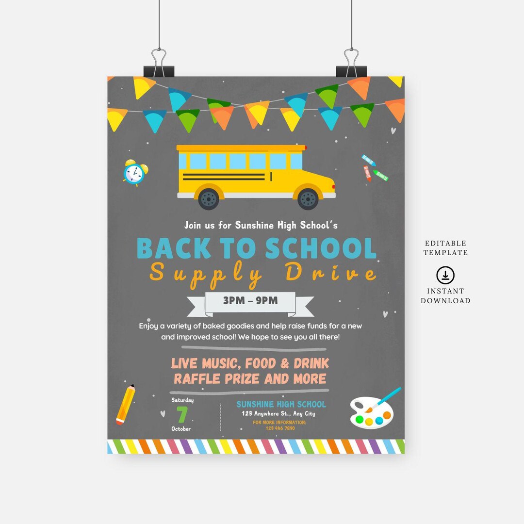 Bus Back to School Flyer, Editable Template, Instant Download, DIY ...