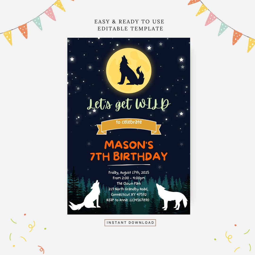 Wolf Birthday Party, Editable Template, Instant Download, DIY ...