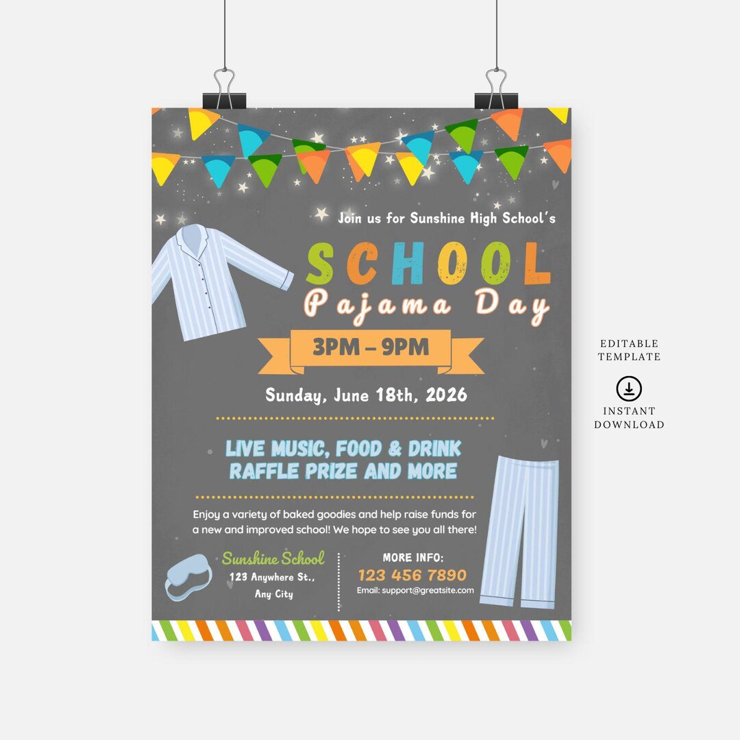 Pajamas Day Flyer, Editable Template, Instant Download, DIY Flyer ...