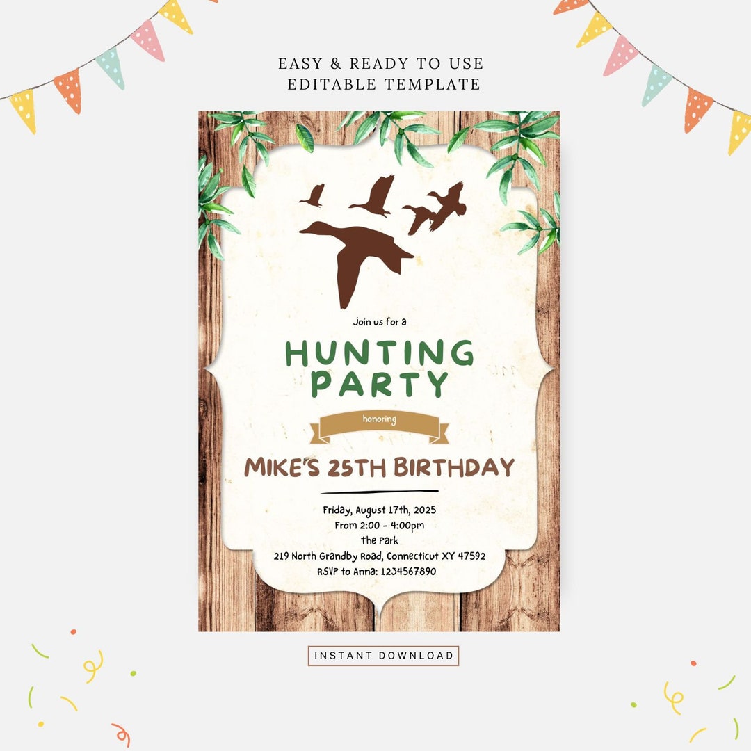 Duck Hunting Birthday, Editable Template, Instant Download, DIY ...