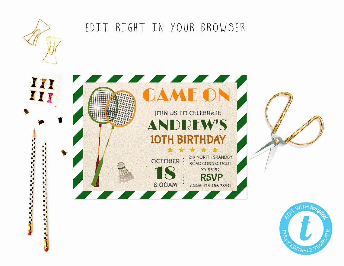 Cute Badminton Party Invitation TRY BEFORE You BUY Instant - Etsy