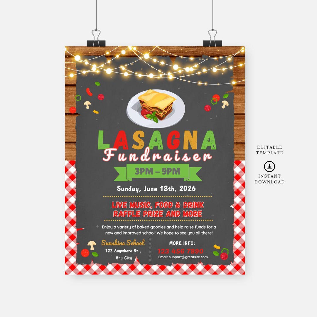 Lasagna Fundraiser Flyer, Editable Template, Instant Download, DIY ...