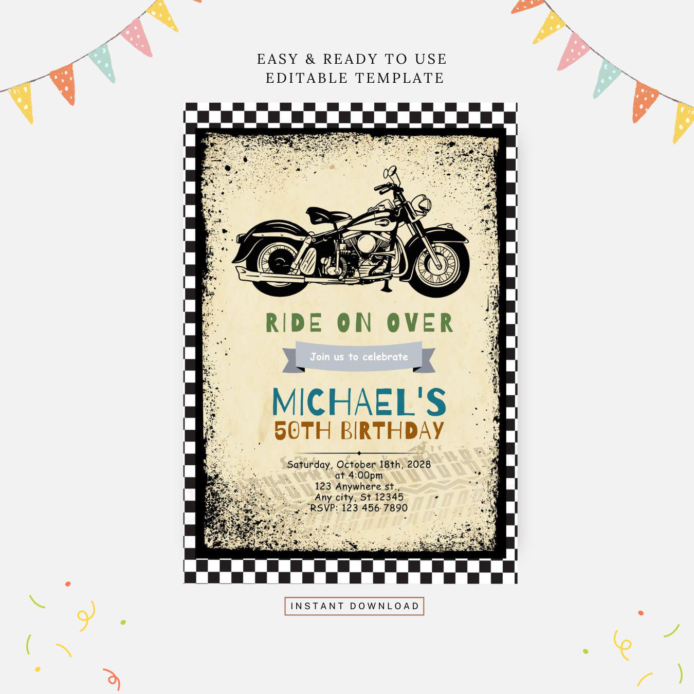 Motorcycle Party Invitation, Editable Template, Instant Download, DIY ...