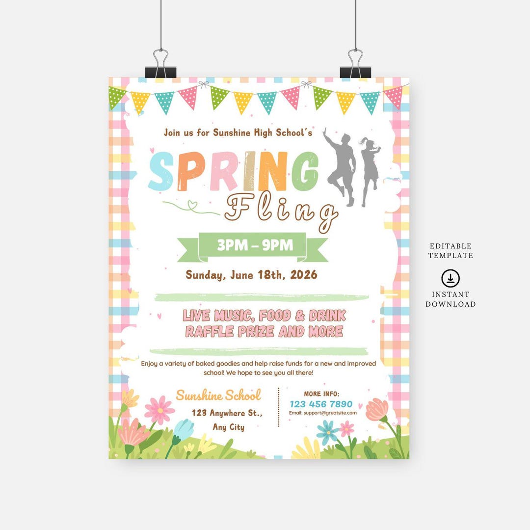 Spring Fling School Dance Flyer, Editable Template, Instant Download ...