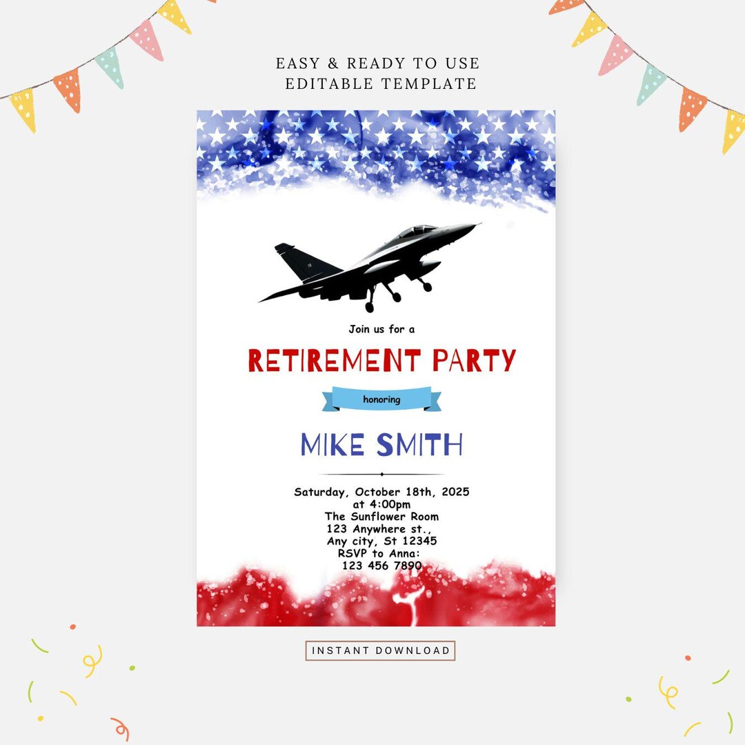Air Force Retirement Party Invitation, Editable Template, Instant ...