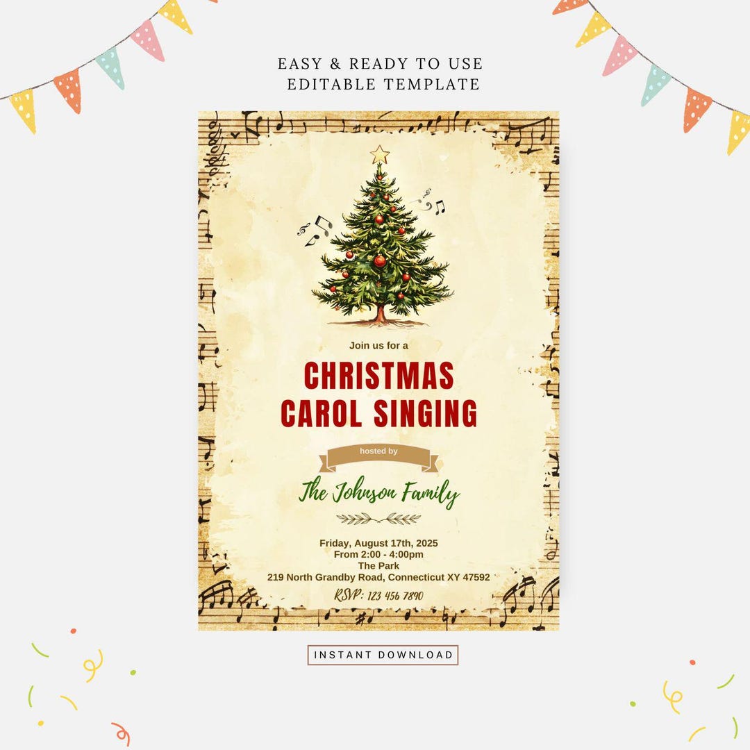 Christmas Carol Singing Invitation, Editable Template, Instant Download ...
