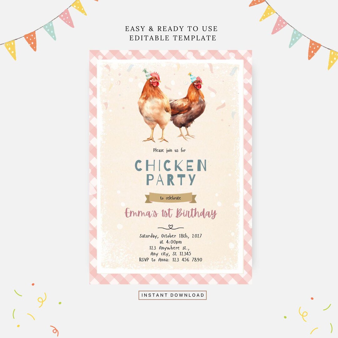 Farm Chicken Invitation, Editable Template, Instant Download, DIY ...