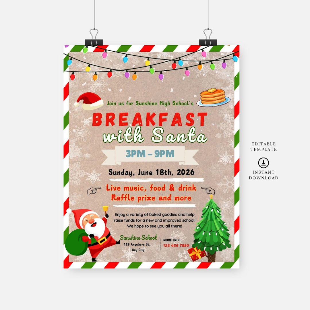 Breakfast With Santa Fundraiser Flyer, Editable Template, Instant ...