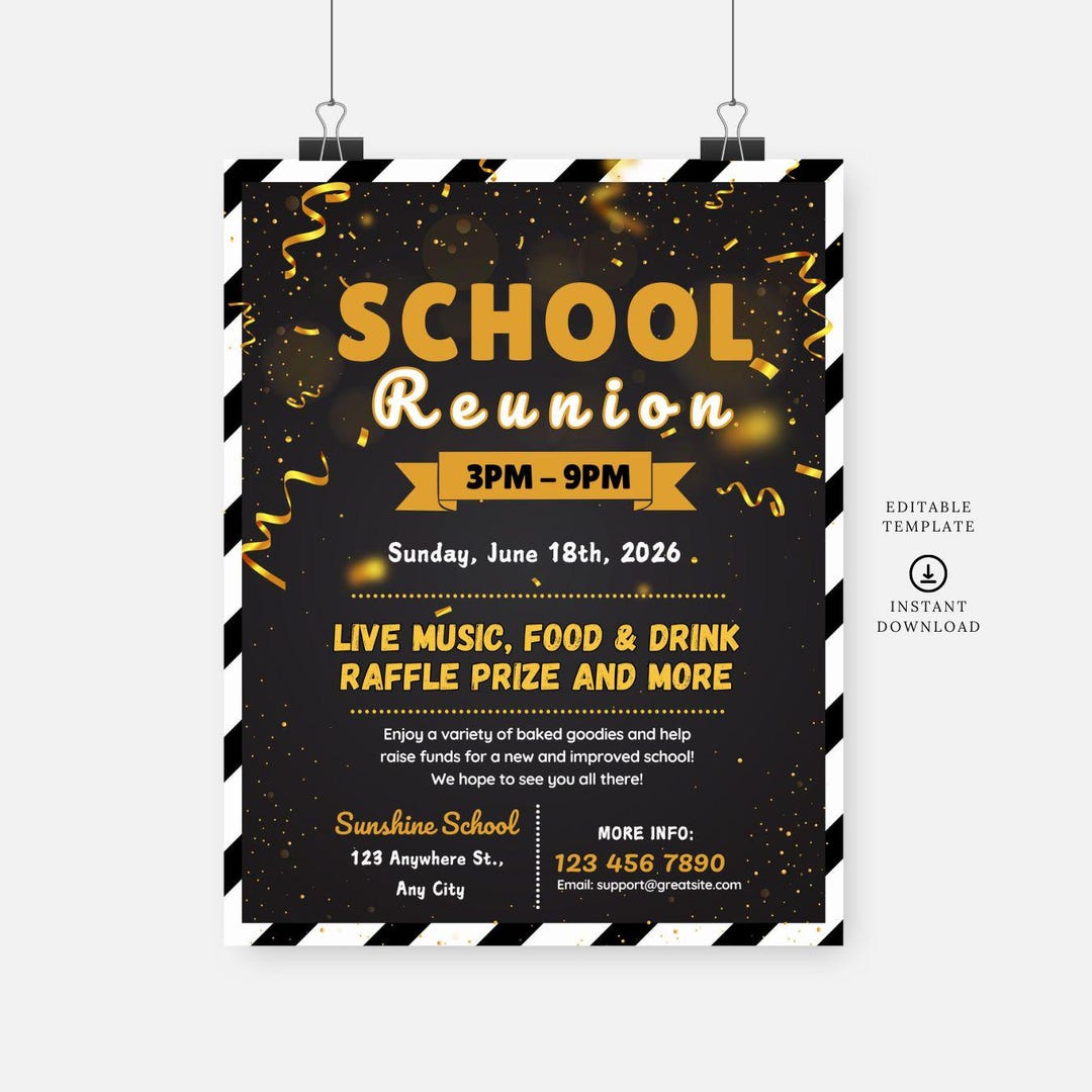 School Reunion Flyer, Editable Template, Instant Download, DIY Flyer ...