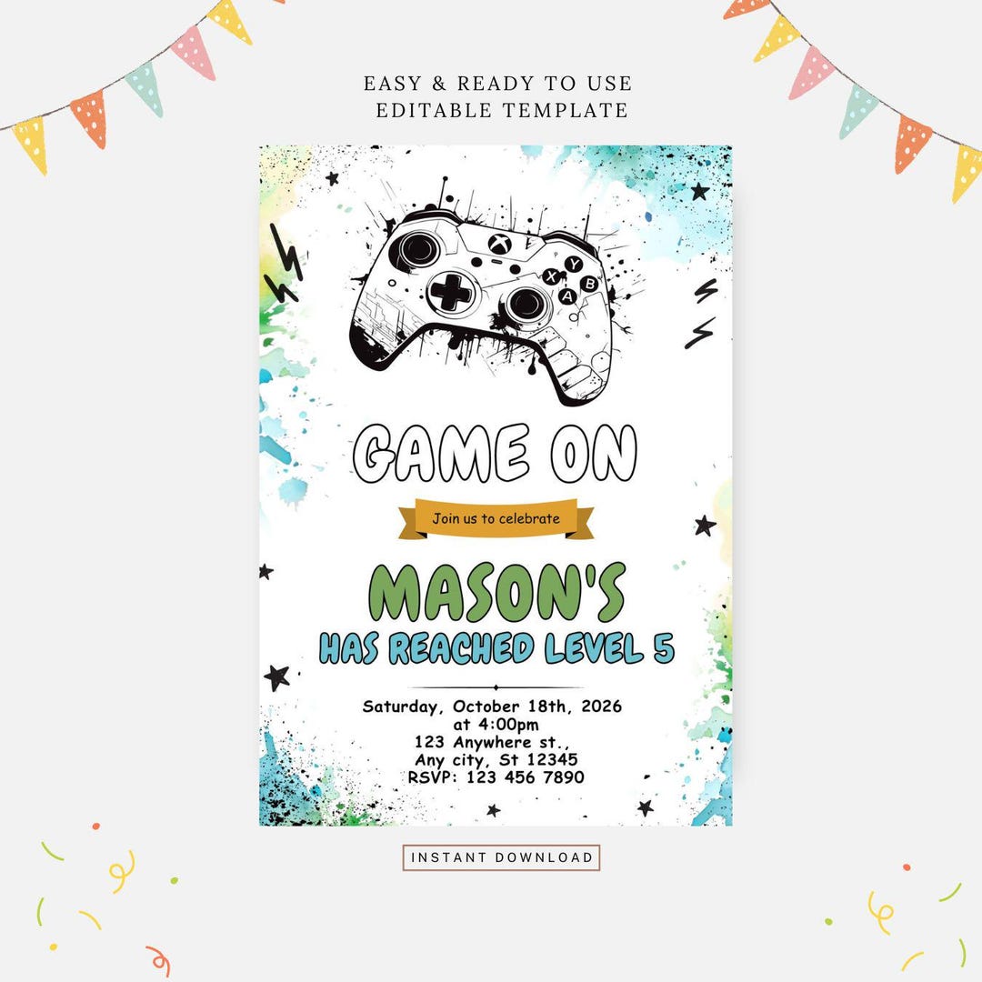 Game Boy Theme Invitation, Editable Template, Instant Download, DIY ...