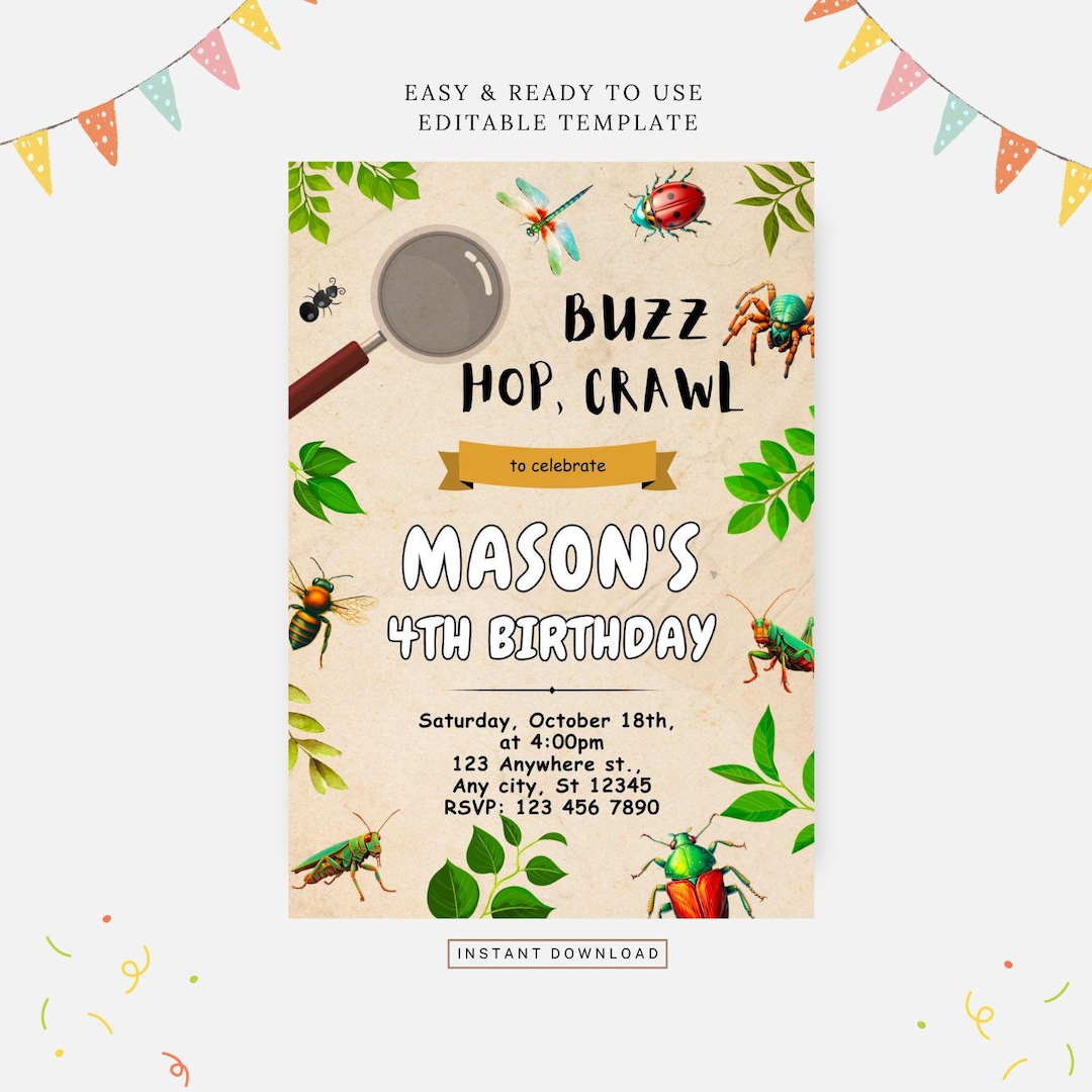 Insect Bug Party Invitation, Editable Template, Instant Download, DIY ...