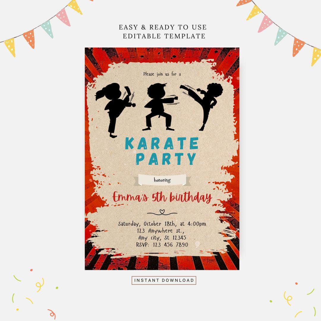 Karate Birthday Party Invitation, Editable Template, Instant Download ...