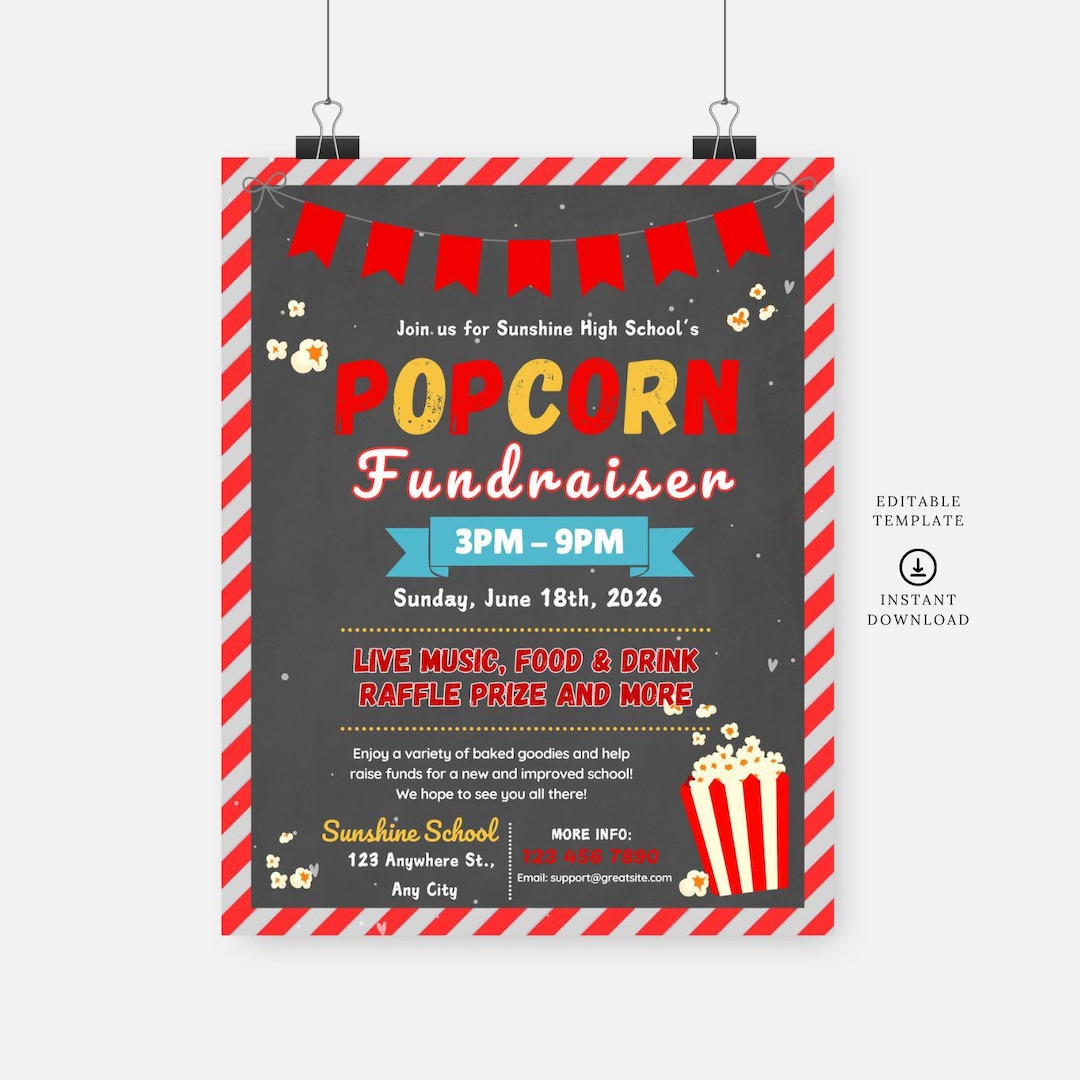 Popcorn Fundraiser Flyer, Editable Template, Instant Download, DIY ...