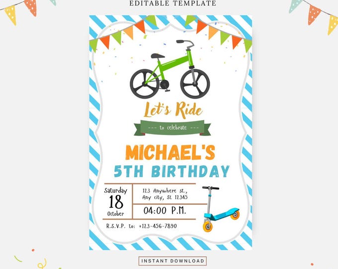 Scooter Party Invitation Scooter Bike Themed Party Invitations Teenage ...