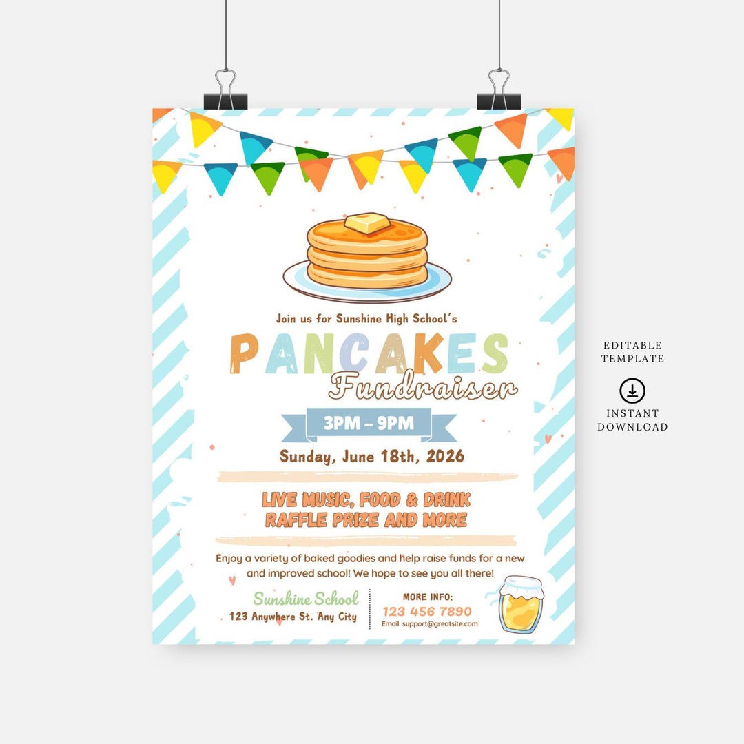 Pancakes Fundraiser Flyer, Editable Template, Instant Download, DIY ...