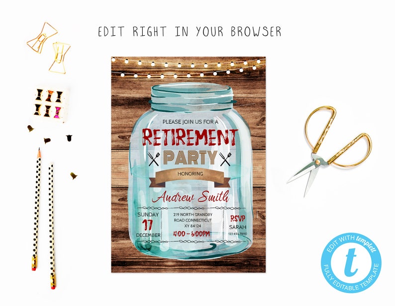 Retirement Mason Jar Party Tem TRY BEFORE You BUY Instant | Etsy