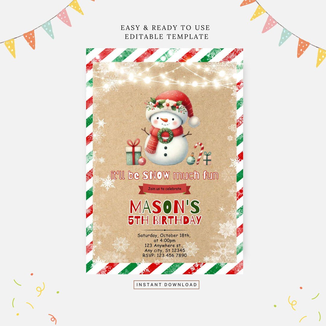 Snowman Party Invitation, Editable Template, Instant Download, DIY ...