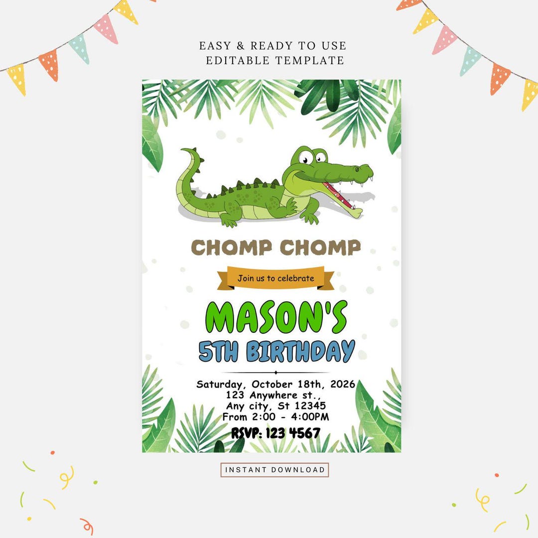Crocodile Party Invitation, Editable Template, Instant Download, DIY ...