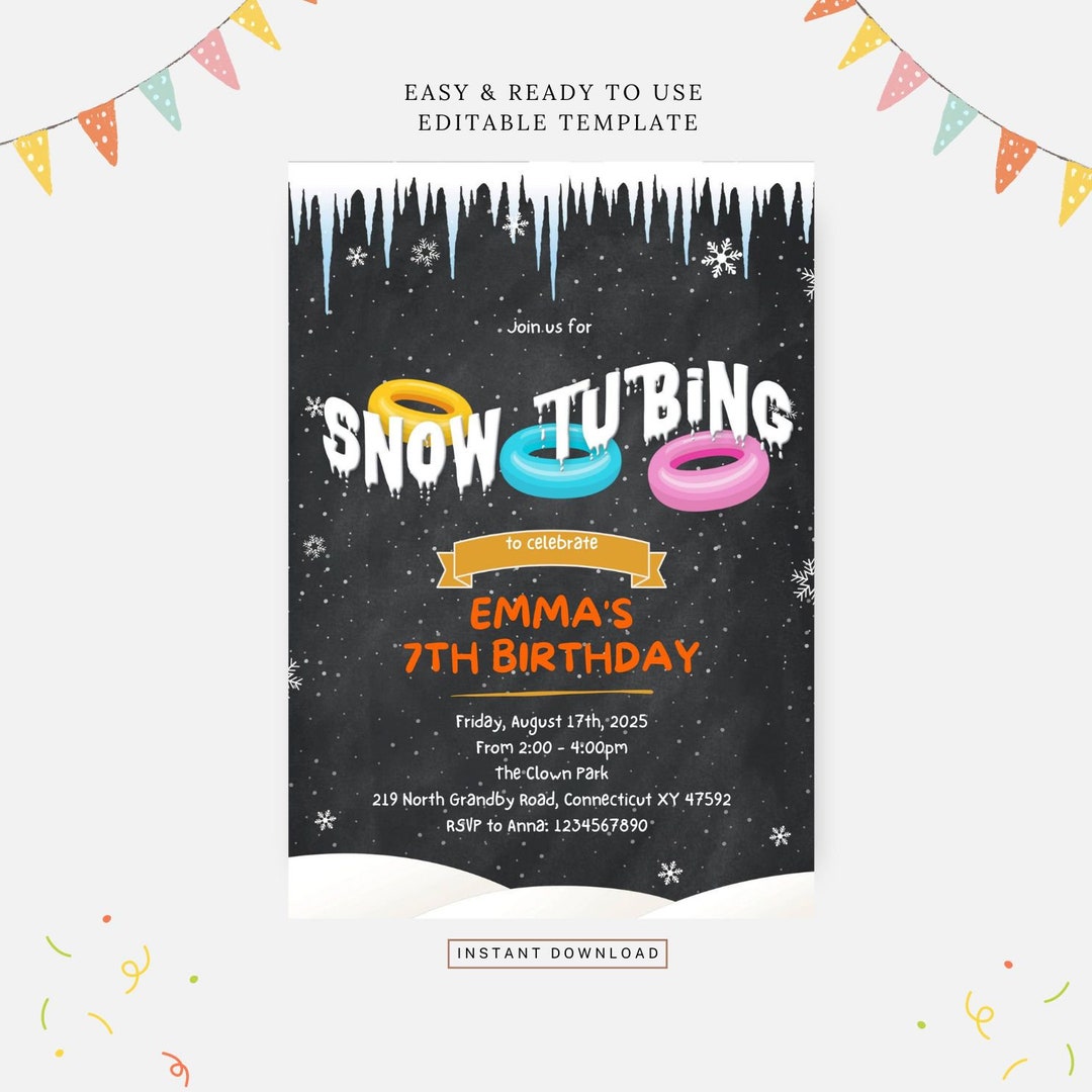 Snow Tubing Birthday Party, Editable Template, Instant Download, DIY ...