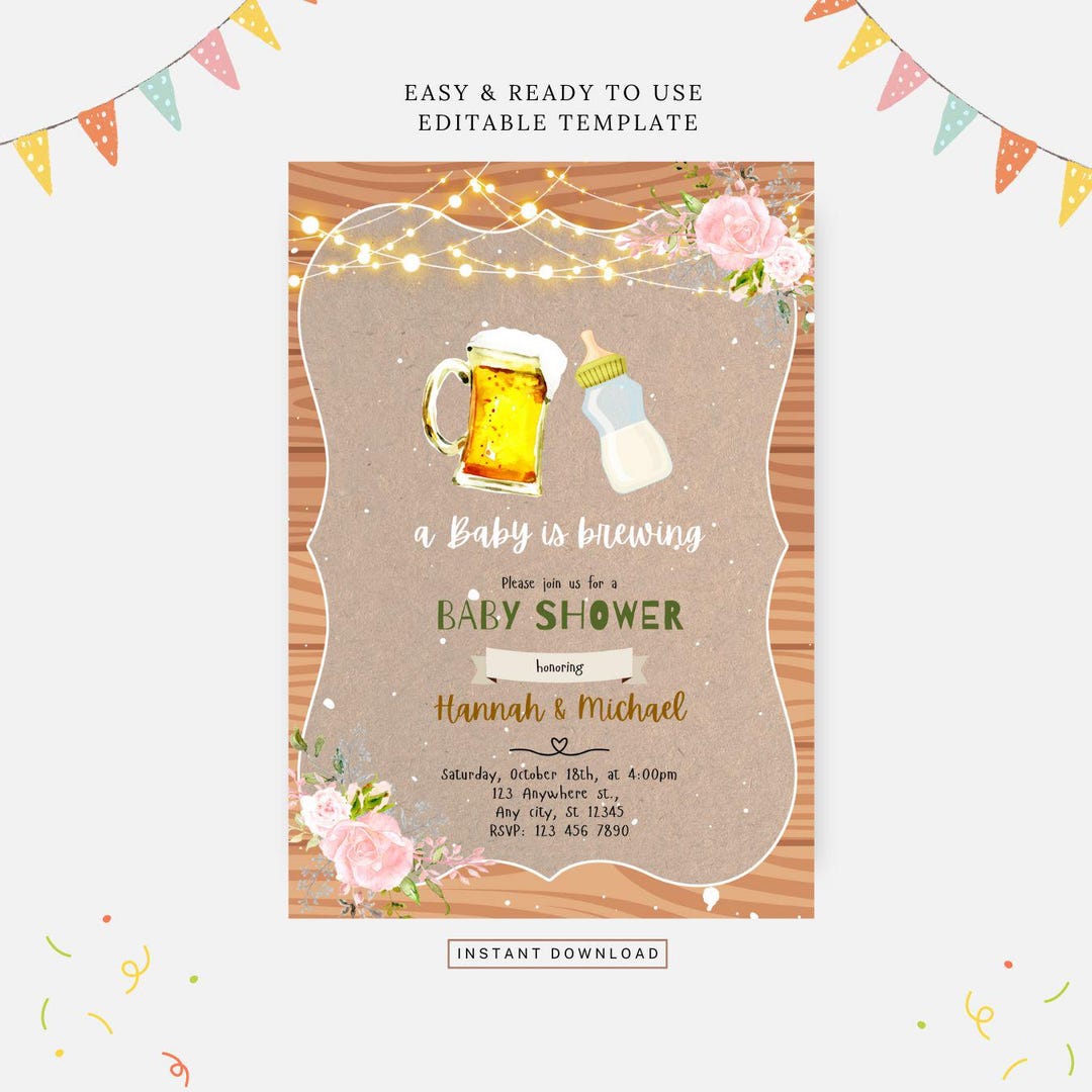 Beer Baby is Brewing Shower Invitation, Editable Template, Instant ...