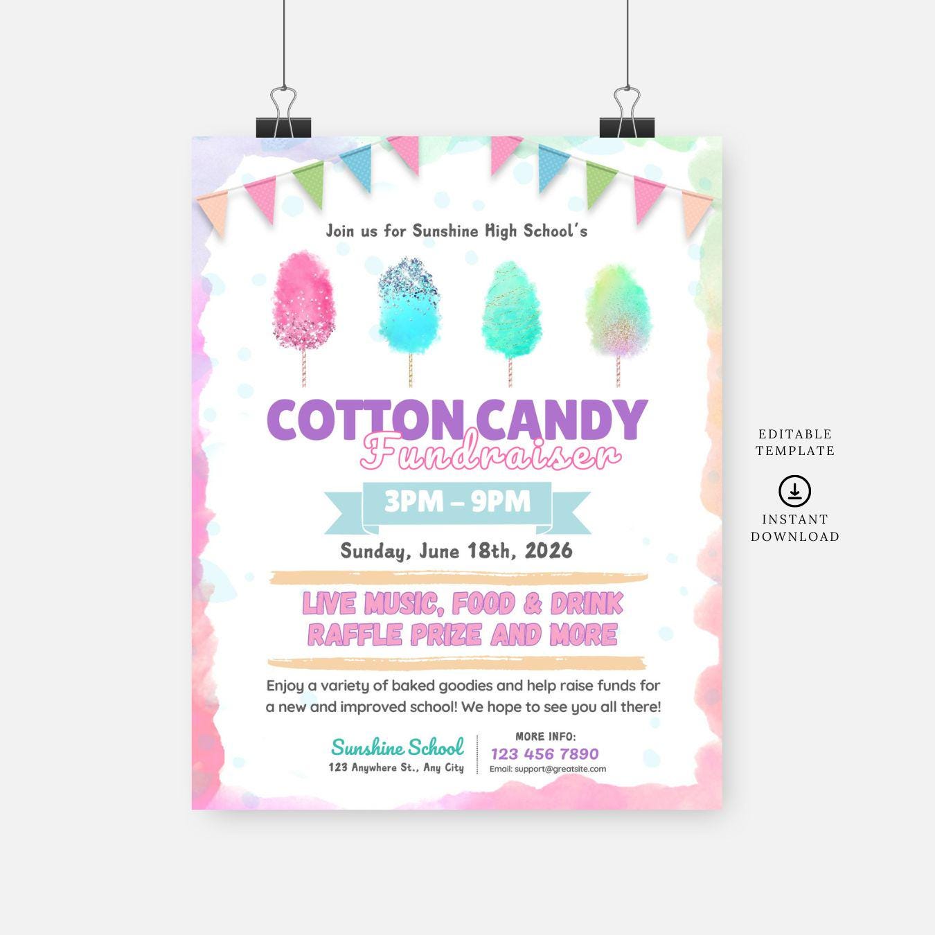 Cotton Candy Theme Fundraiser Flyer, Editable Template, Instant ...