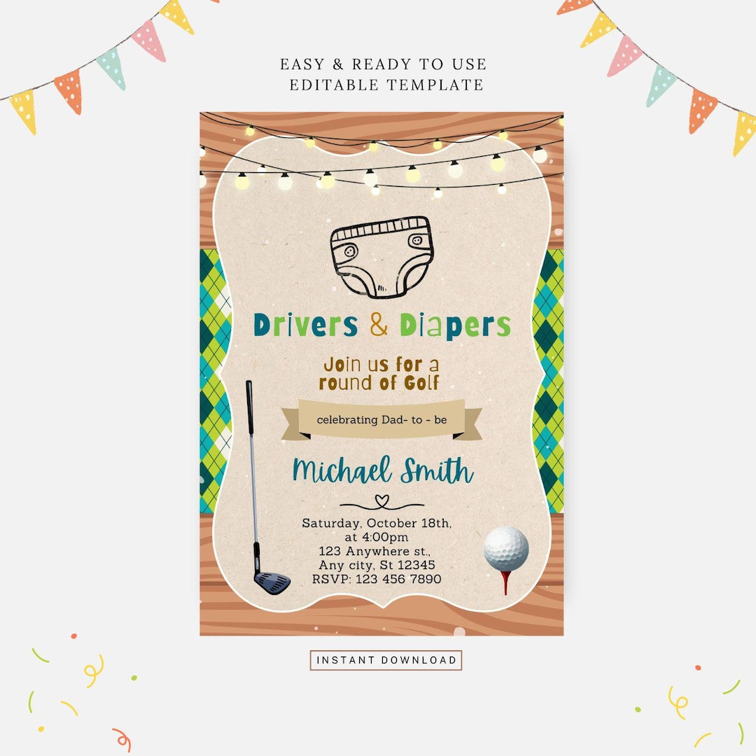 Golf Drivers and Diapers Dad Shower Invitation, Editable Template ...