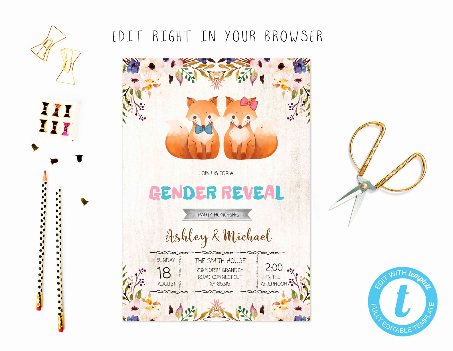 Cute Woodland Fox Gender Reveal Invitation TRY BEFORE You - Etsy