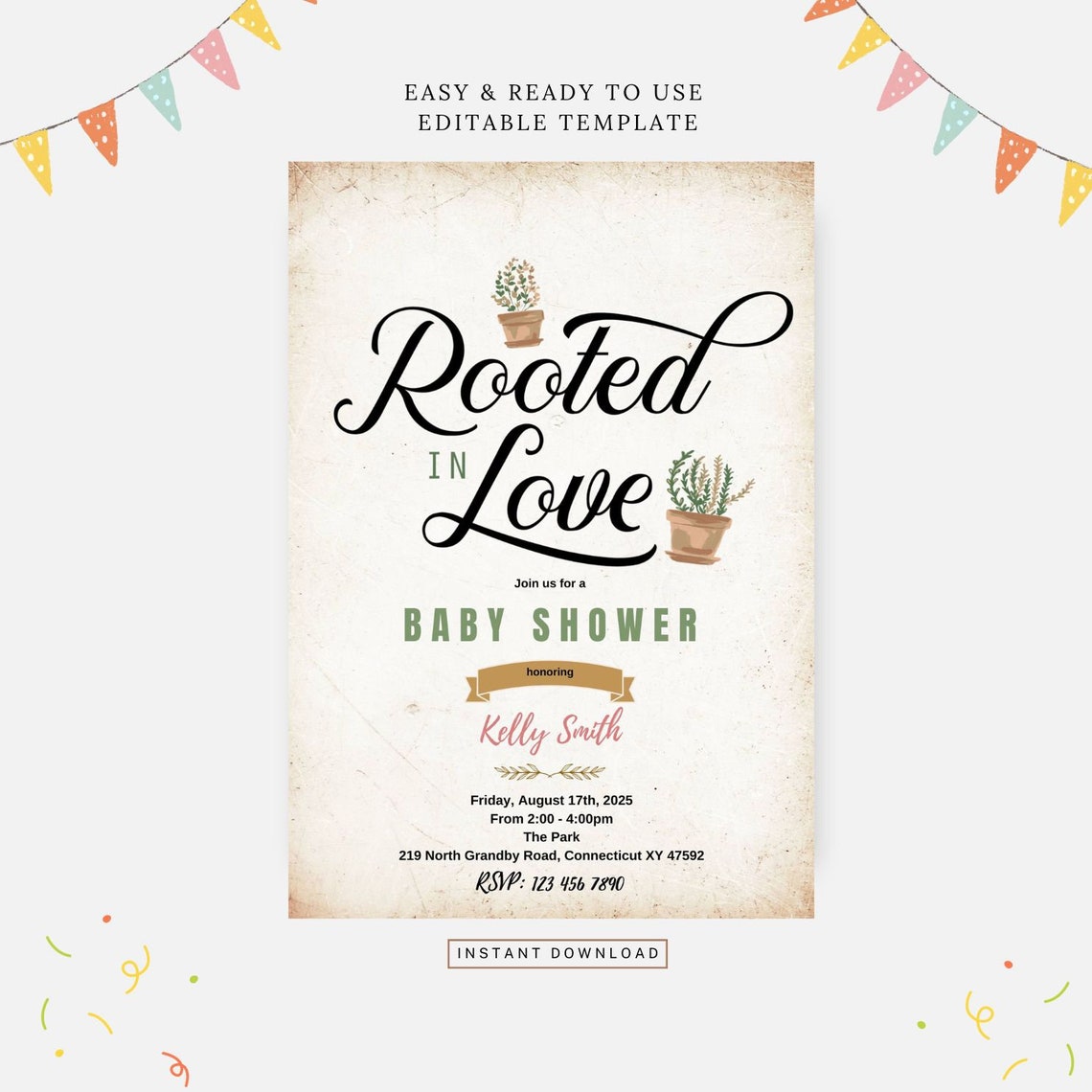 Rooted in Love Bridal Shower Party, Editable Template, Instant Download ...