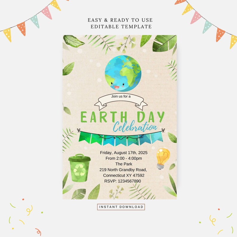 Cute Earth Day Theme, Editable Template, Instant Download, DIY ...