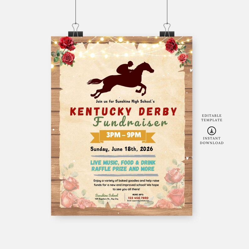 Derby Fundraiser Flyer, Editable Template, Instant Download, DIY Flyer ...