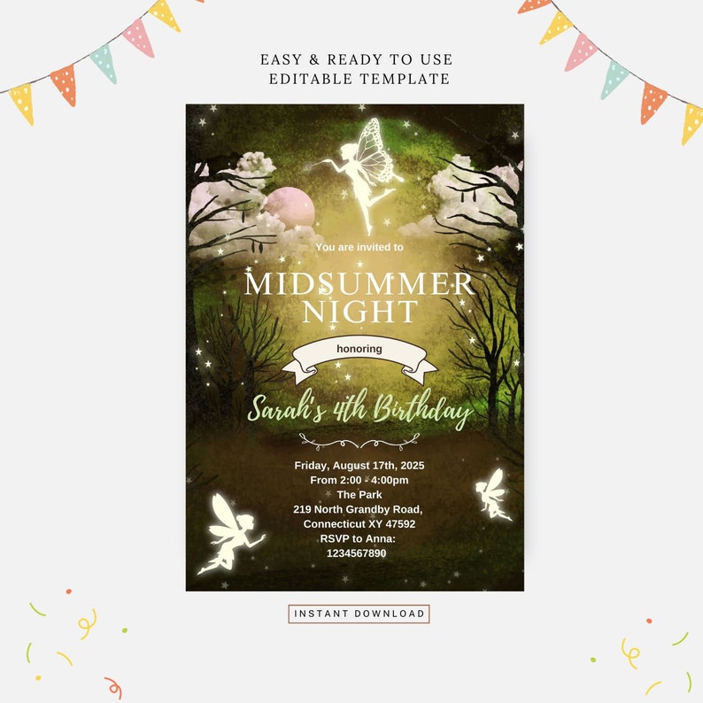 Midsummer Night Party, Editable Template, Instant Download, DIY ...