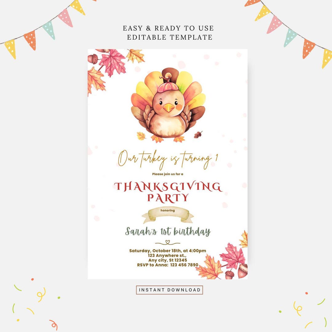 Turkey Girl Invitation, Editable Template, Instant Download, DIY ...