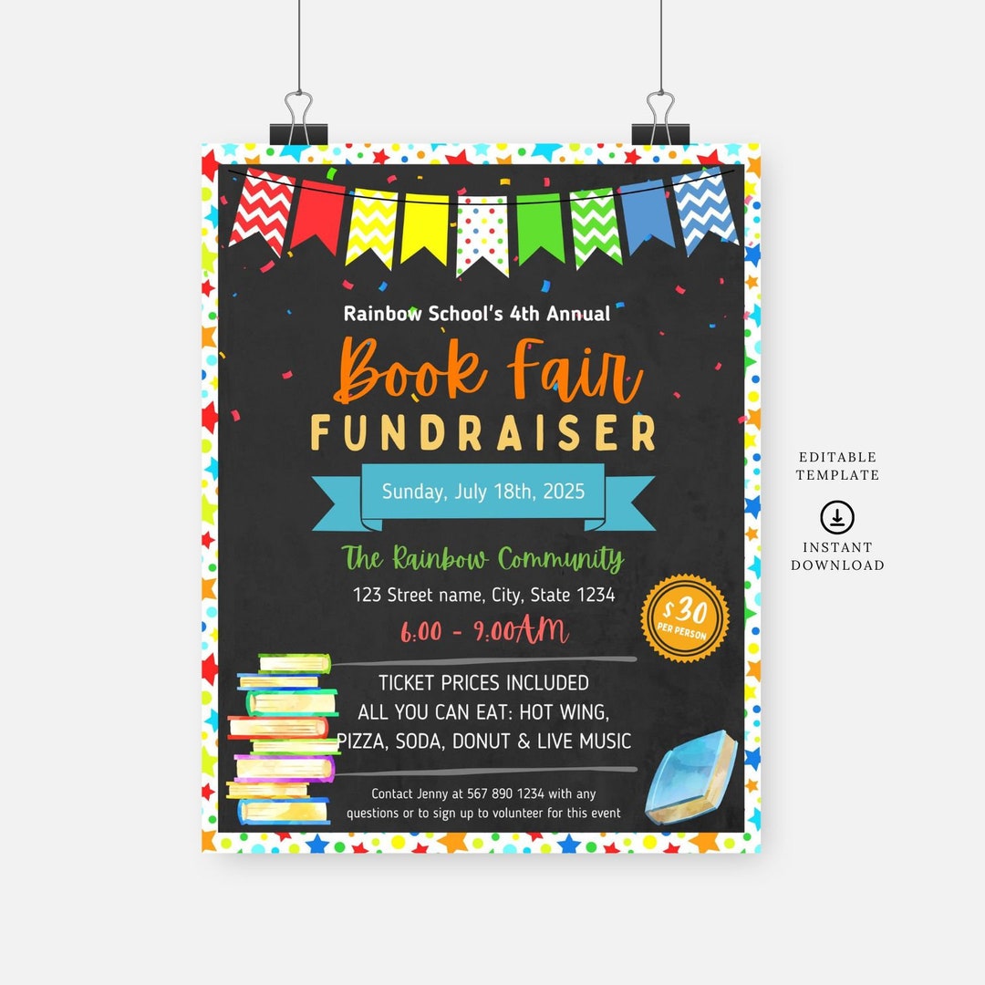 Book Fair Flyer, Editable Template, Instant Download, DIY Flyer, Poster ...
